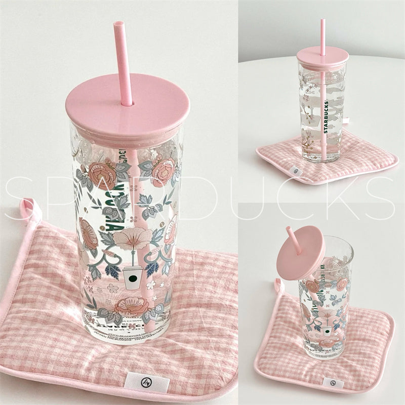 20oz Pink Spring Flower Glass Cup – SPARDUCKS